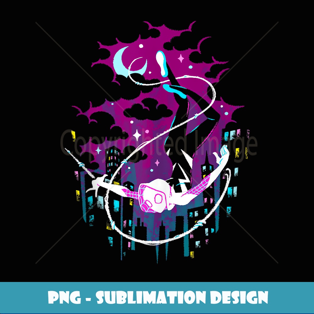 Marvel Ghost Spider City Skyline Neon Clouds Poster - Modern | Inspire ...