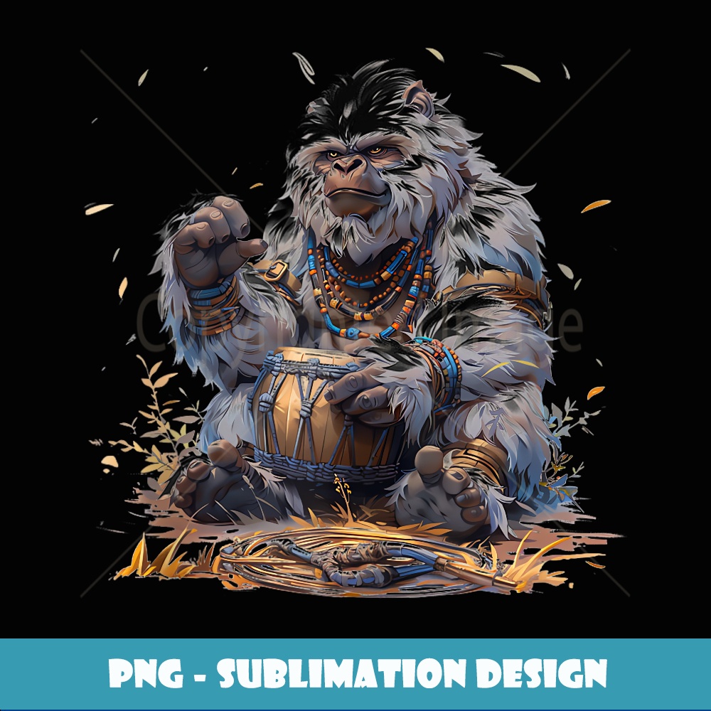 Cute anime snow yeti sasquatch sitting playing drum art 2 - | Inspire ...