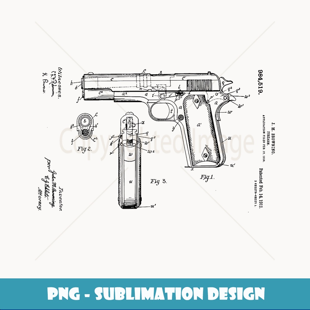 1911 Pistol Patent Drawing, Military Gun History - PNG Subli | Inspire ...