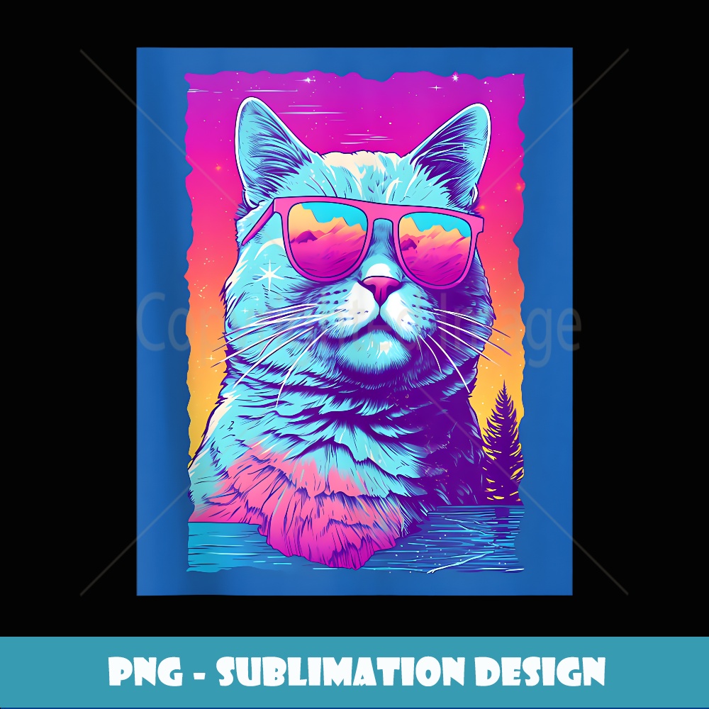 Vaporwave Cat wearing Sunglasses - PNG Transparent Digital D | Inspire ...