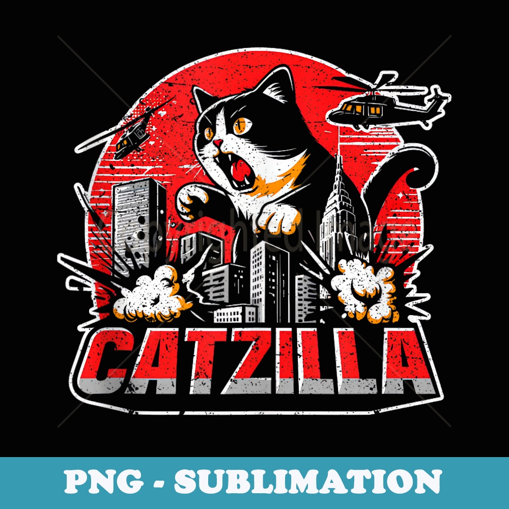 Catzilla Funny Cat & Horror Movies Lovers Humor - Retro PNG | Inspire ...