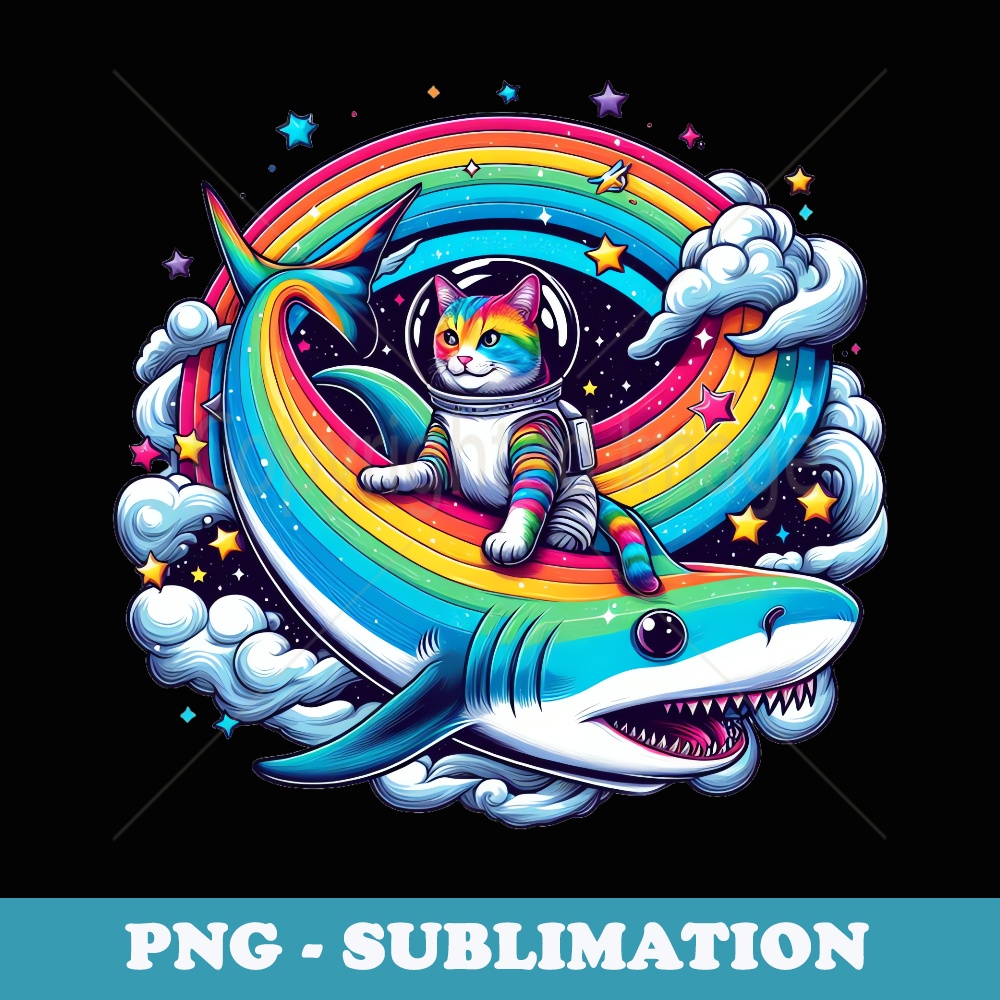 Rainbow Galaxy Cat Riding Shark in Space funny Cat and Shark | Inspire ...