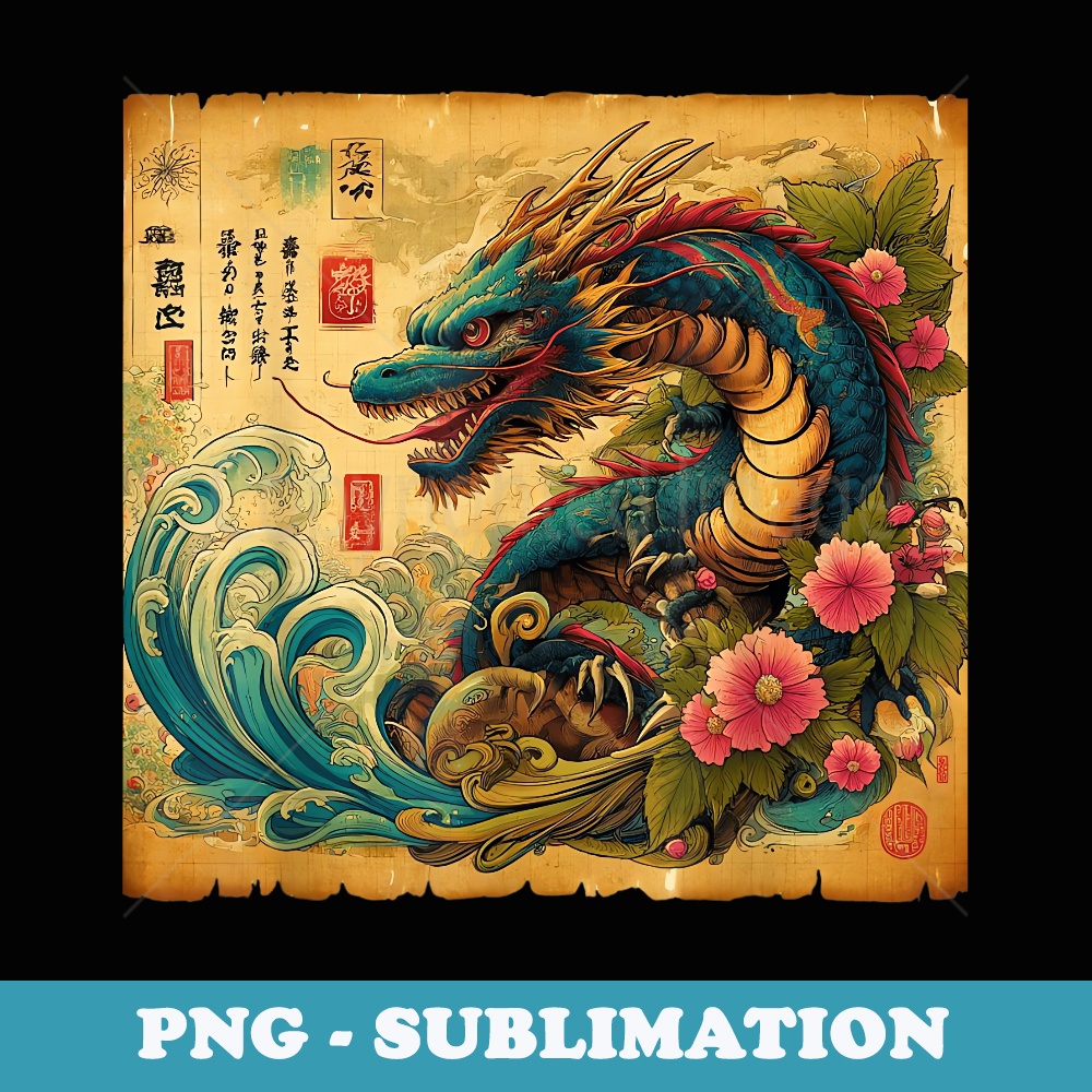 Retro Dragon Papyrus Scroll Japanese Art Silhouette Soldier | Inspire ...