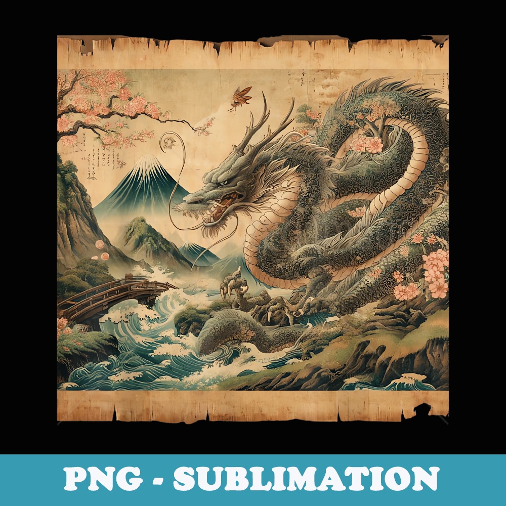 Retro Dragon Papyrus Scroll Japanese Art Silhouette Soldier | Inspire ...