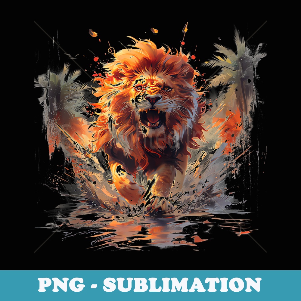fierce anime lion running palm trees safari sunset art 2 - I | Inspire ...