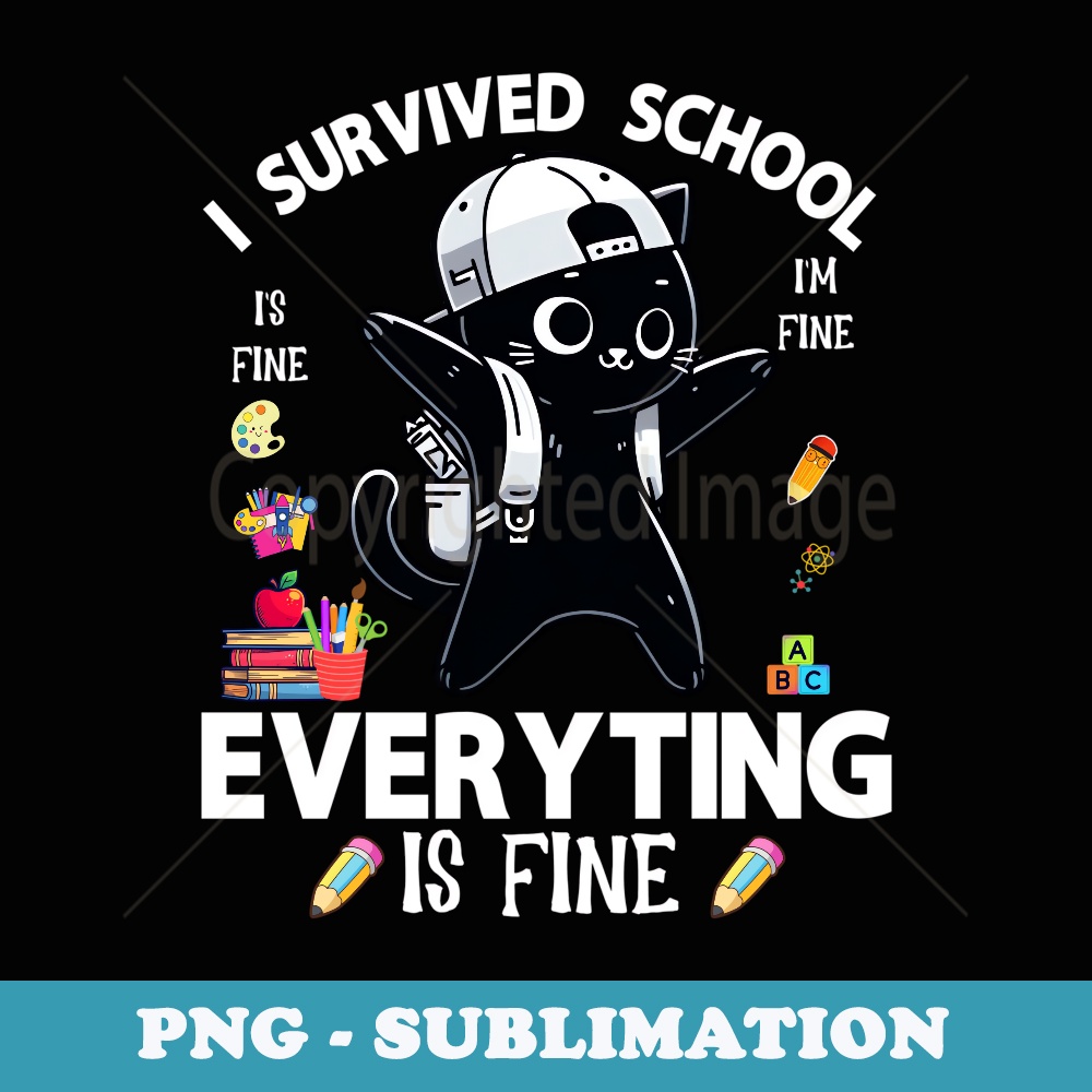 Black Cat I Survived School Its Fine Back To School - PNG Su | Inspire ...