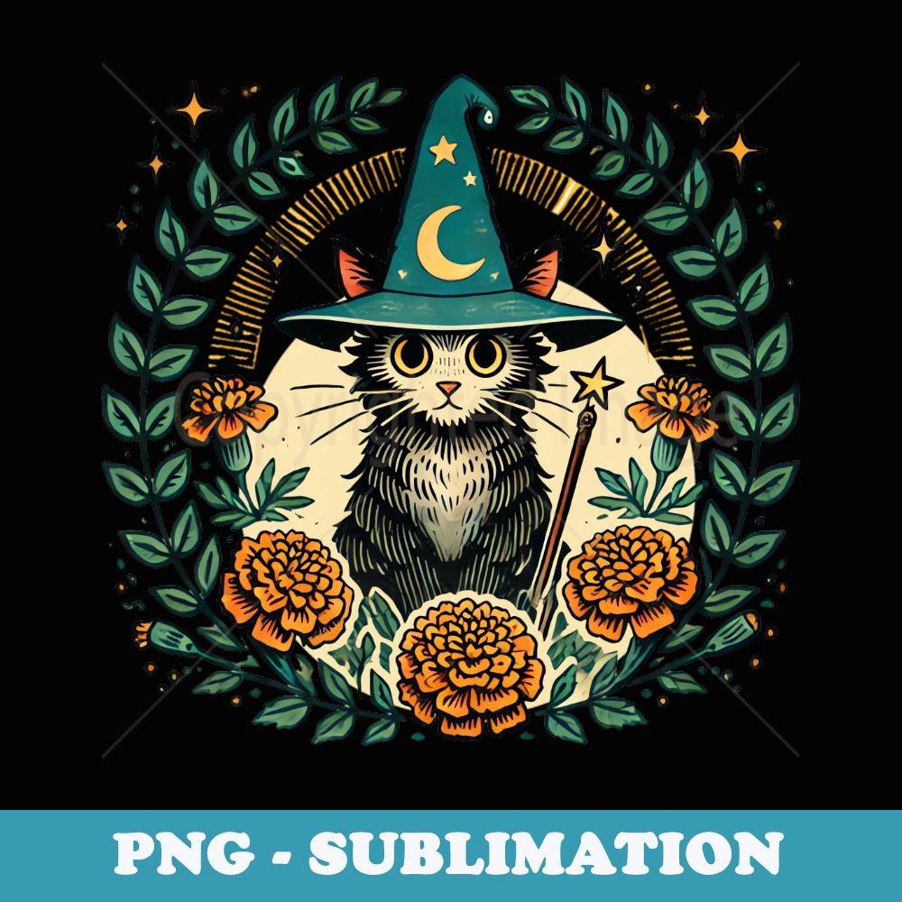Wizard Kitty Cat Illustration - Vintage Sublimation PNG Down | Inspire ...