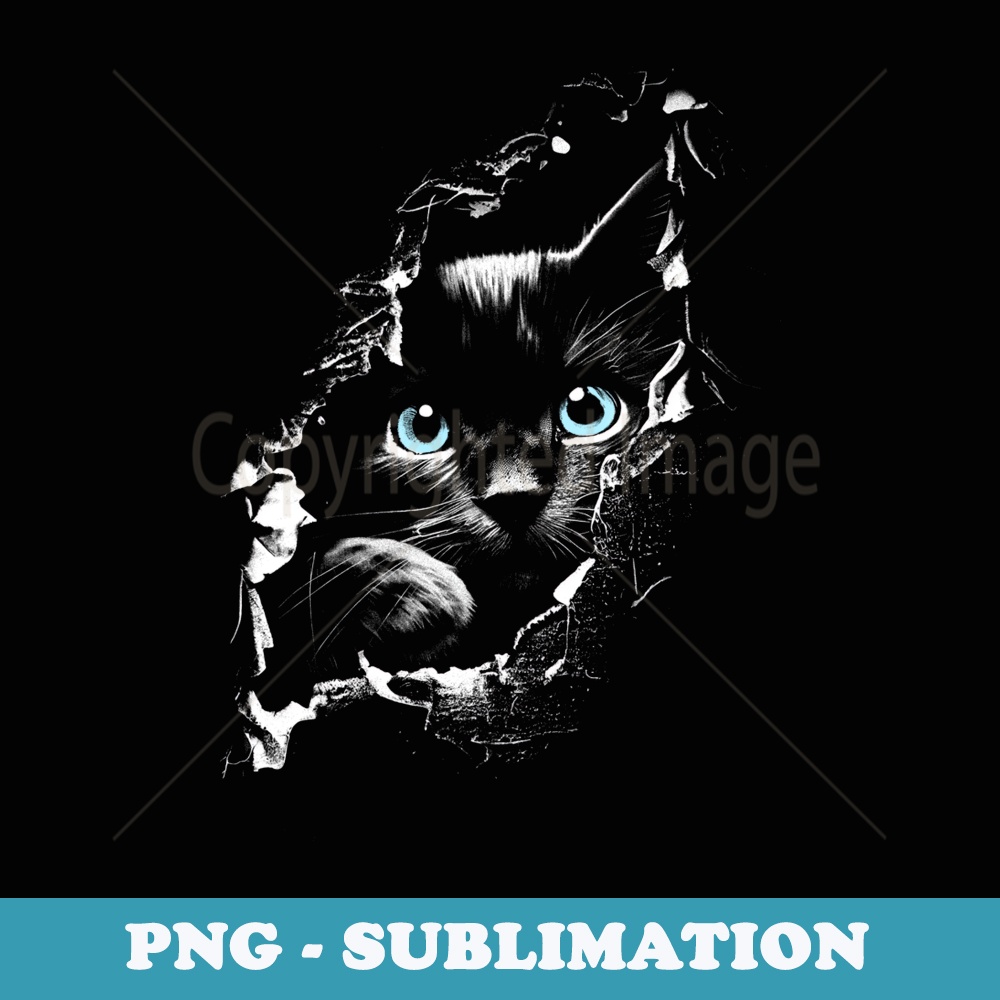 Cat Ripping Through Wall Design - Unique Blue-Eyed Cat Art | Inspire Uplift