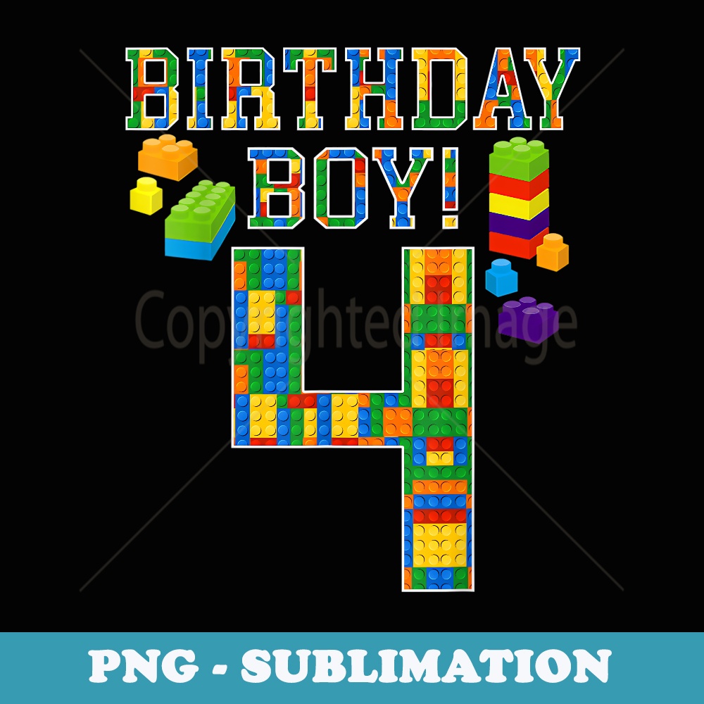 Cute 4th Birthday 4 Years Old Block Building Boys - PNG Subl | Inspire ...