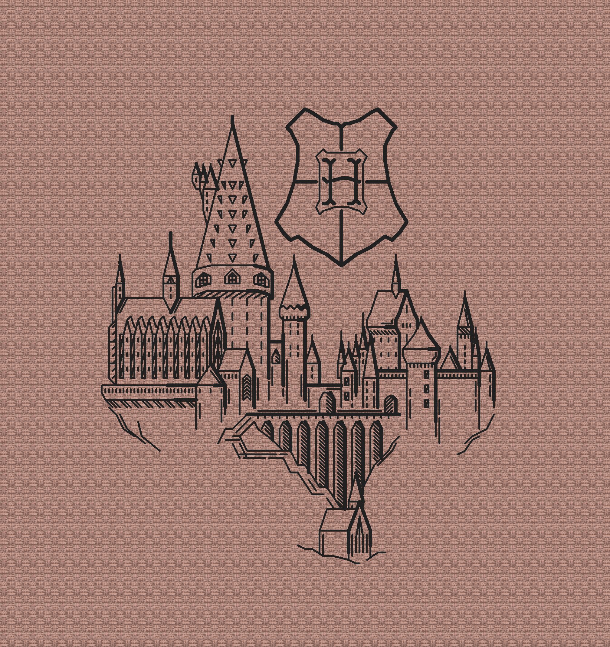 Hogwarts Harry Potter Monochrome Blackwork Backstitch Patter | Inspire ...