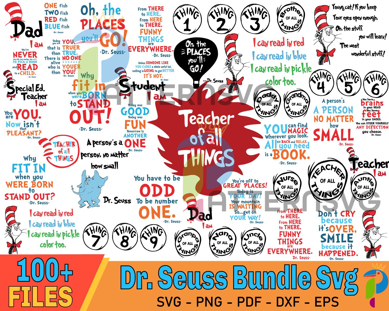 100 Dr Seuss Bundle SVG, Dr Seuss Lovers SVG, Cute Dr Seuss | Inspire ...