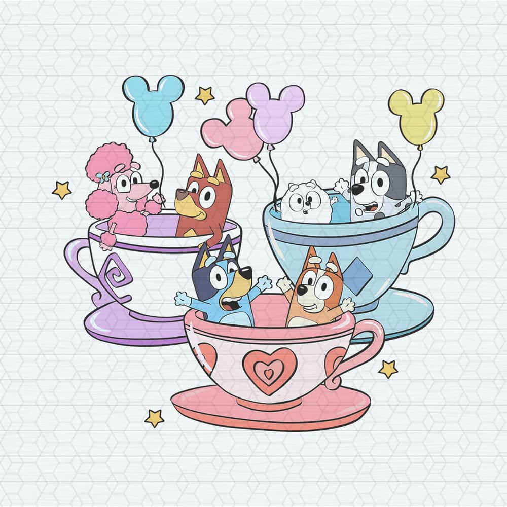Funny Bluey Dog Friends Enjoying Coffee PNG - Inspire Uplift