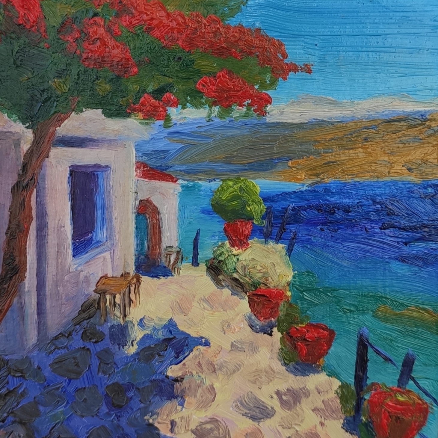 Original oil painting on cardboard Views of Greece | Inspire Uplift