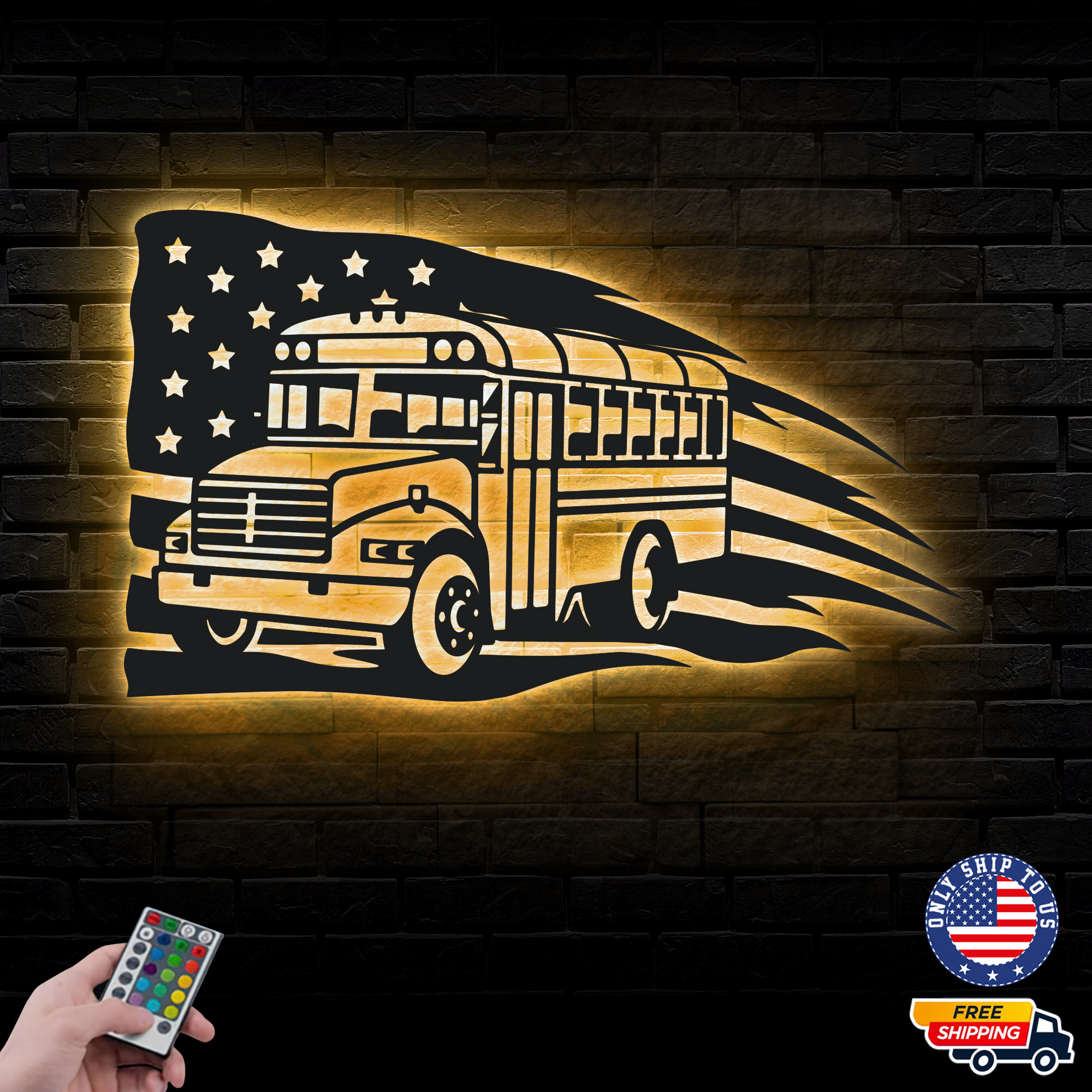 US School Bus Metal Sign, School Bus Led Wall Sign, US Flag | Inspire ...