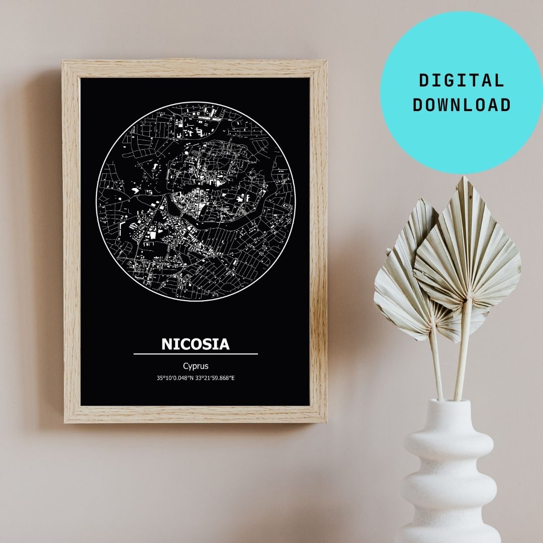 Nicosia Map Print, Nicosia Cyprus city map poster, City Map | Inspire ...