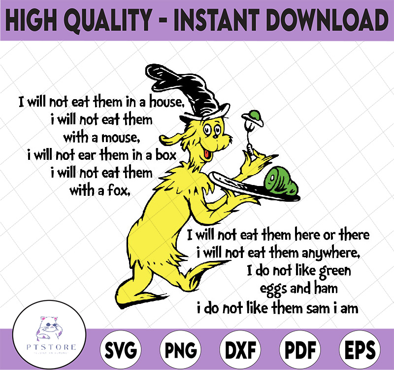 Sam I will not eat them svg, Green egg and ham svg, Dr Seuss | Inspire ...