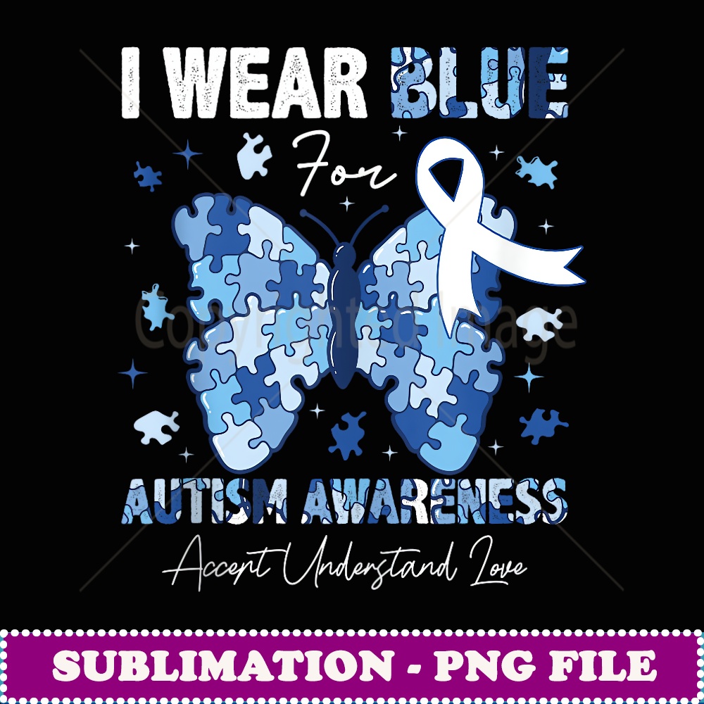 I Wear Blue For Autism Awareness Puzzle Butterfly Autism - H - Inspire ...