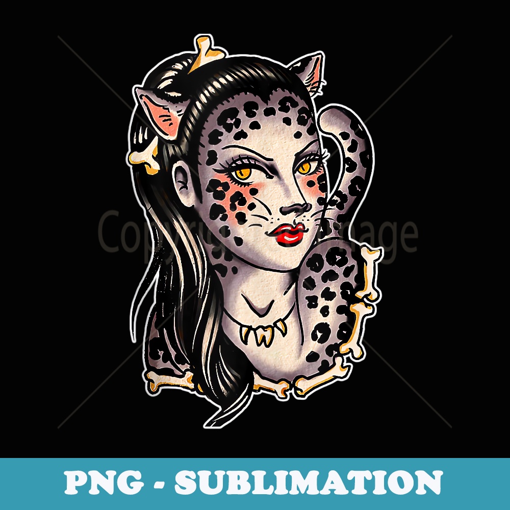Cheetah Pretty Girl x Bones Traditional Tattoo Flash - Uniqu | Inspire ...