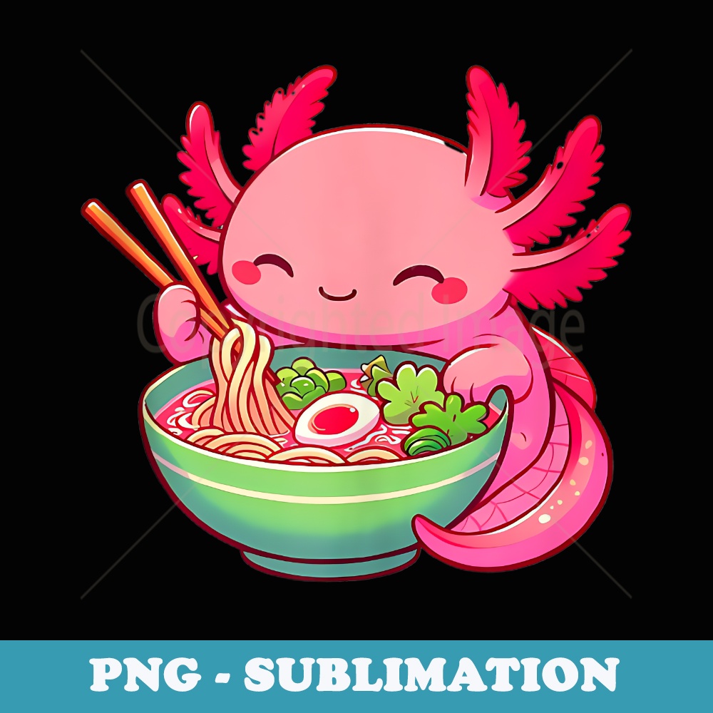 Cute Axolotl Eating Ramen Anime Kawaii Axolotl Noodles - Art - Inspire ...