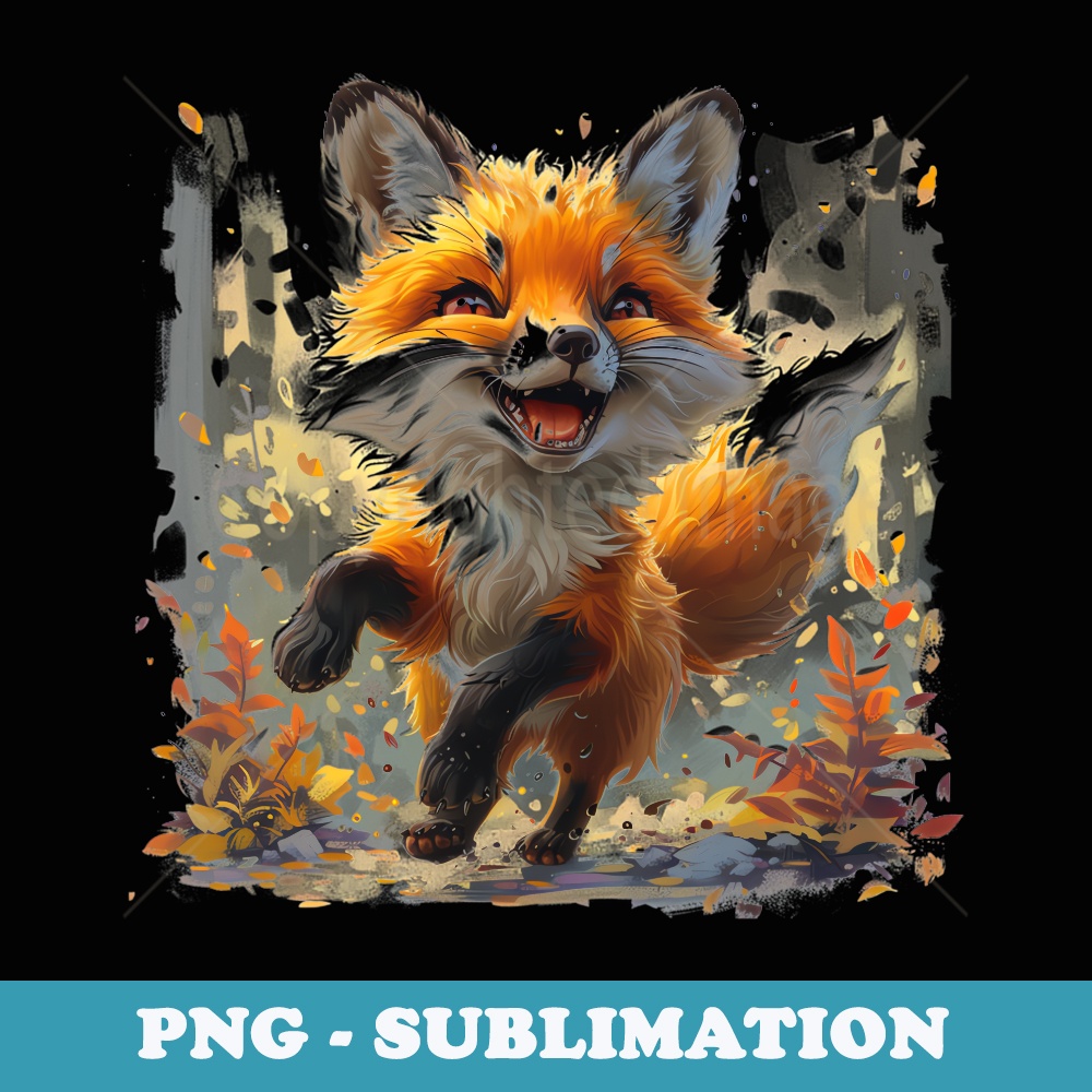 cute anime red fox laughing and jumping for joy animal art - | Inspire ...