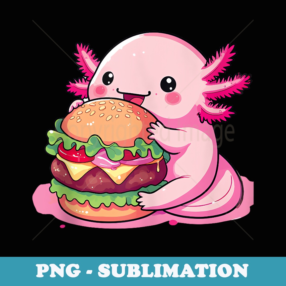 Axolotl Eating Hamburger Anime Cute Kawaii Axolotl Burger - | Inspire ...