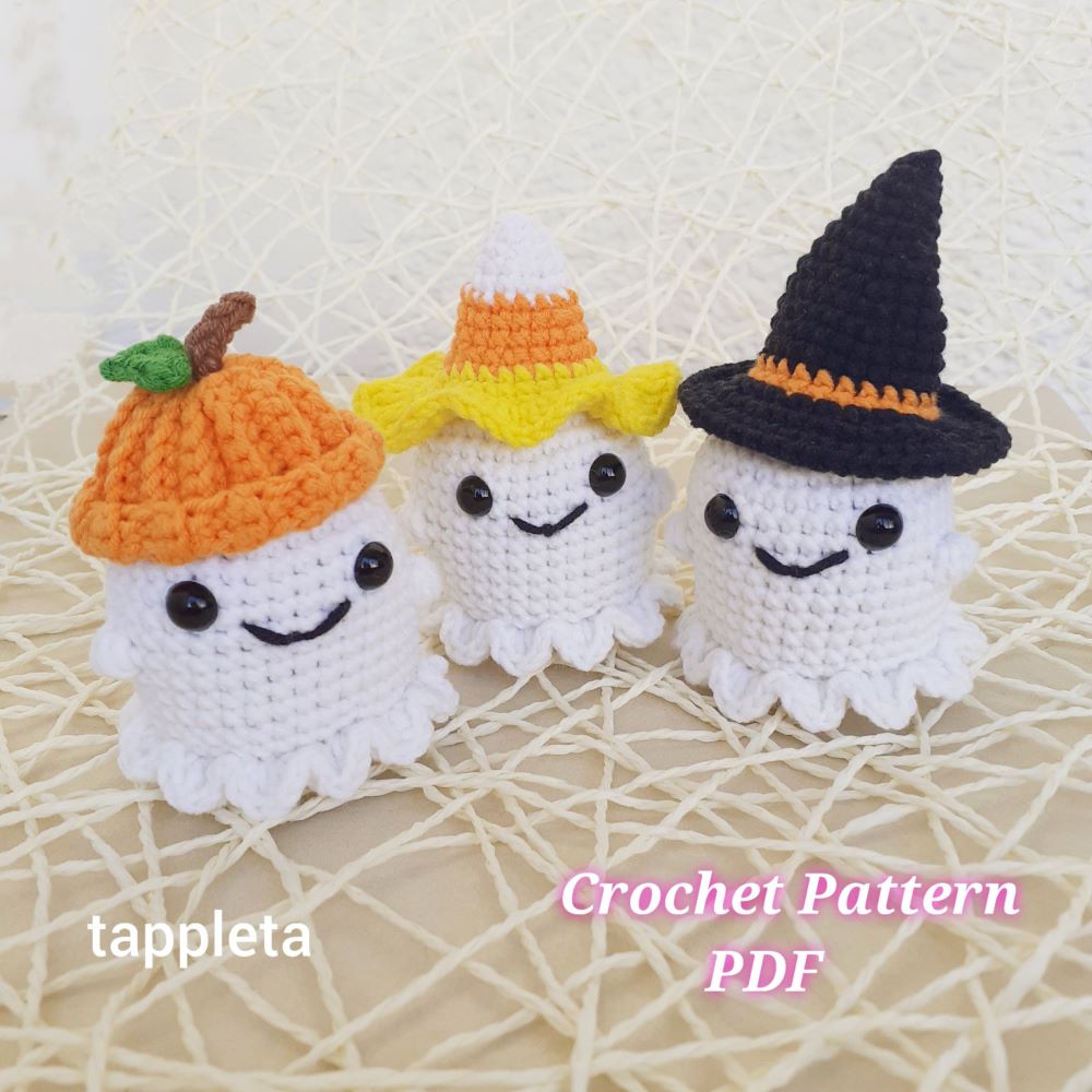 Ghost and 3 Halloween hats mini crochet pattern, witch hat | Inspire Uplift