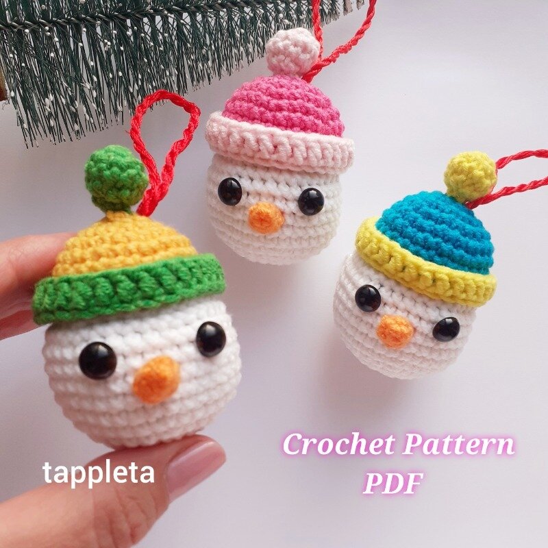 Snowman bauble with beanie hats crochet pattern, Amigurumi s | Inspire ...
