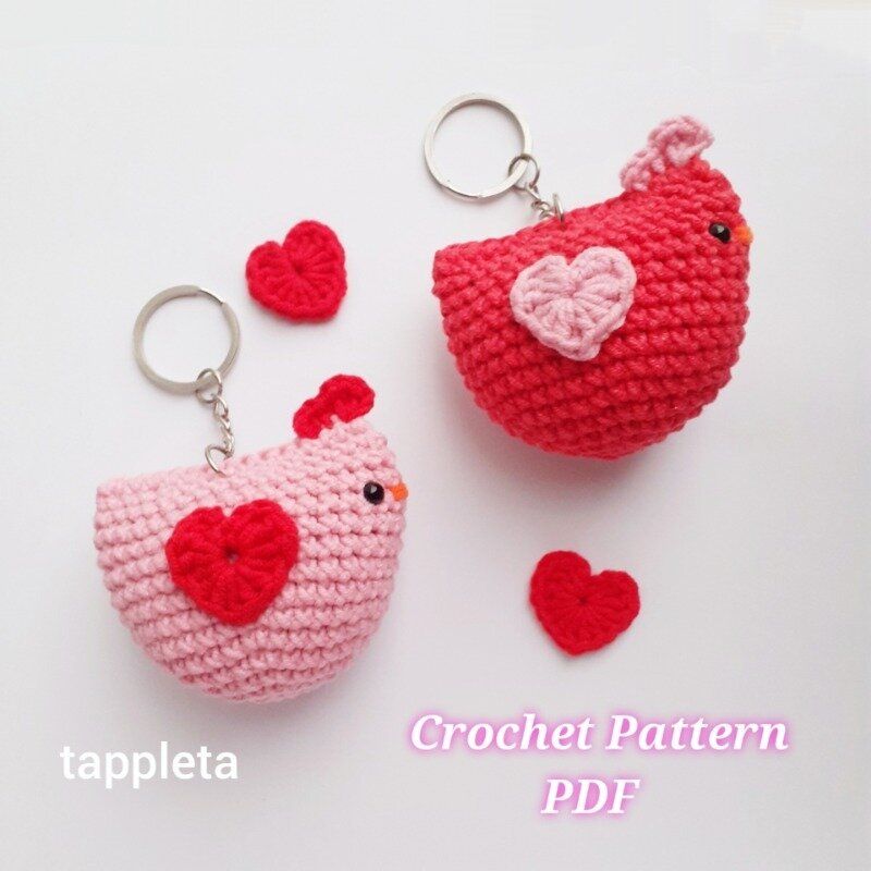 Valentine chicken keychain crochet pattern chick with heart | Inspire ...