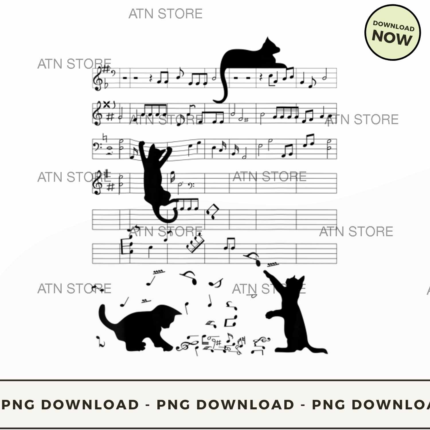 Cute Cat Kitty Playing Music Note Clef Musician Art 34 High- | Inspire ...
