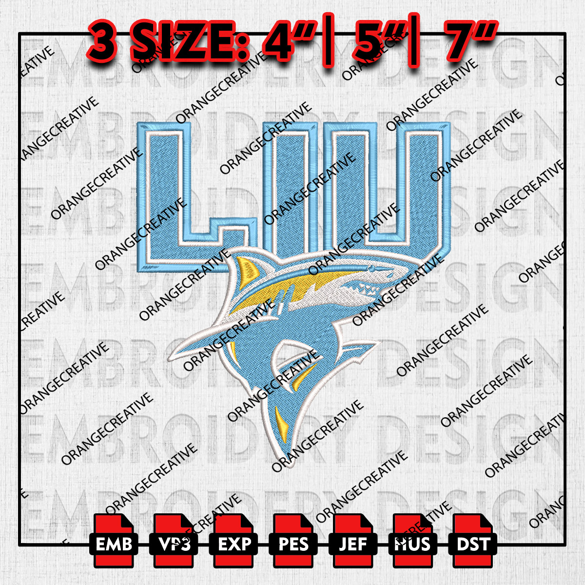 Long Island University Sharks NCAA Logo Emb files, NCAA Embr | Inspire ...