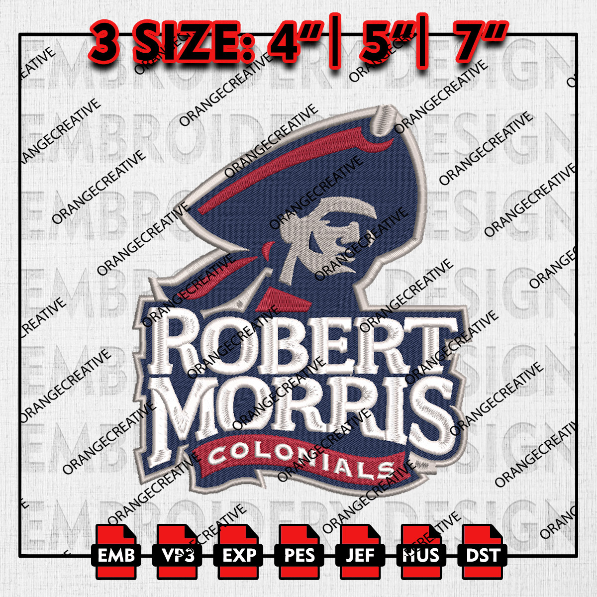 Robert Morris Colonials Mascot Emb Designs, NCAA Embroidery | Inspire ...