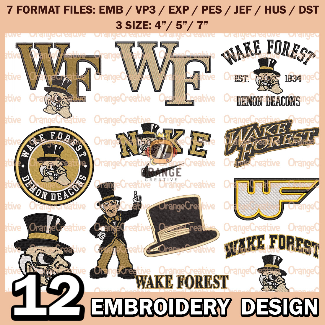 12 Wake Forest Demon Deacons Logo Bundle Emb files, NCAA Emb | Inspire ...