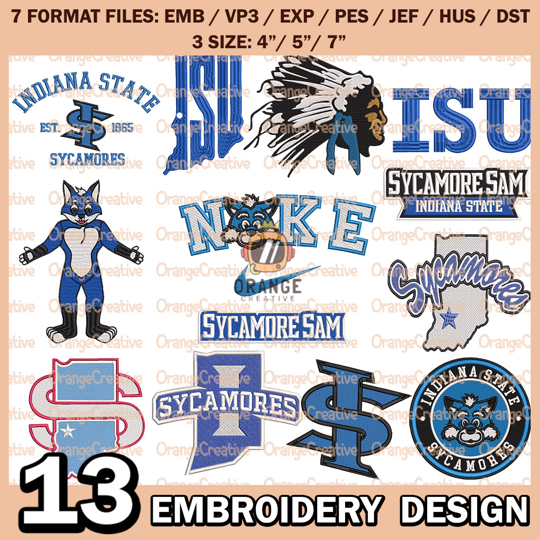 13 Indiana State Sycamores Logo Bundle Emb files, NCAA Embro - Inspire ...