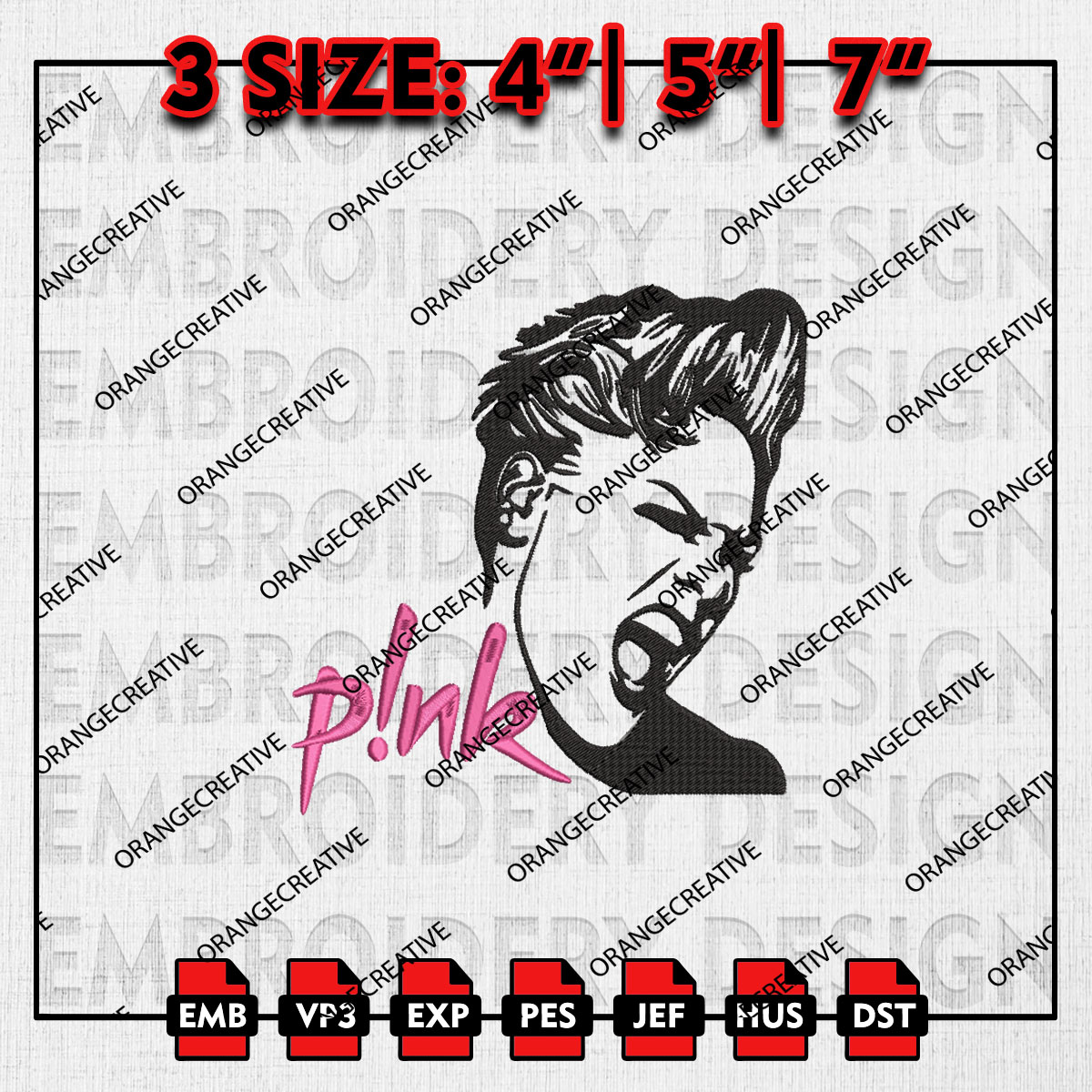 P!nk Singer Face Embroidery Design, Pink World Tour Embroide | Inspire ...