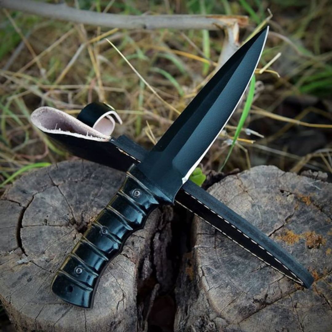 Black Powder Coated Fixed Blade Knife Handmade Hunting Survi | Inspire ...