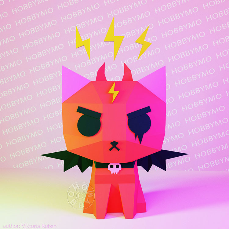 DIY Paper Devil Kitty Cat, 3D Papercraft, PDF template - Inspire Uplift