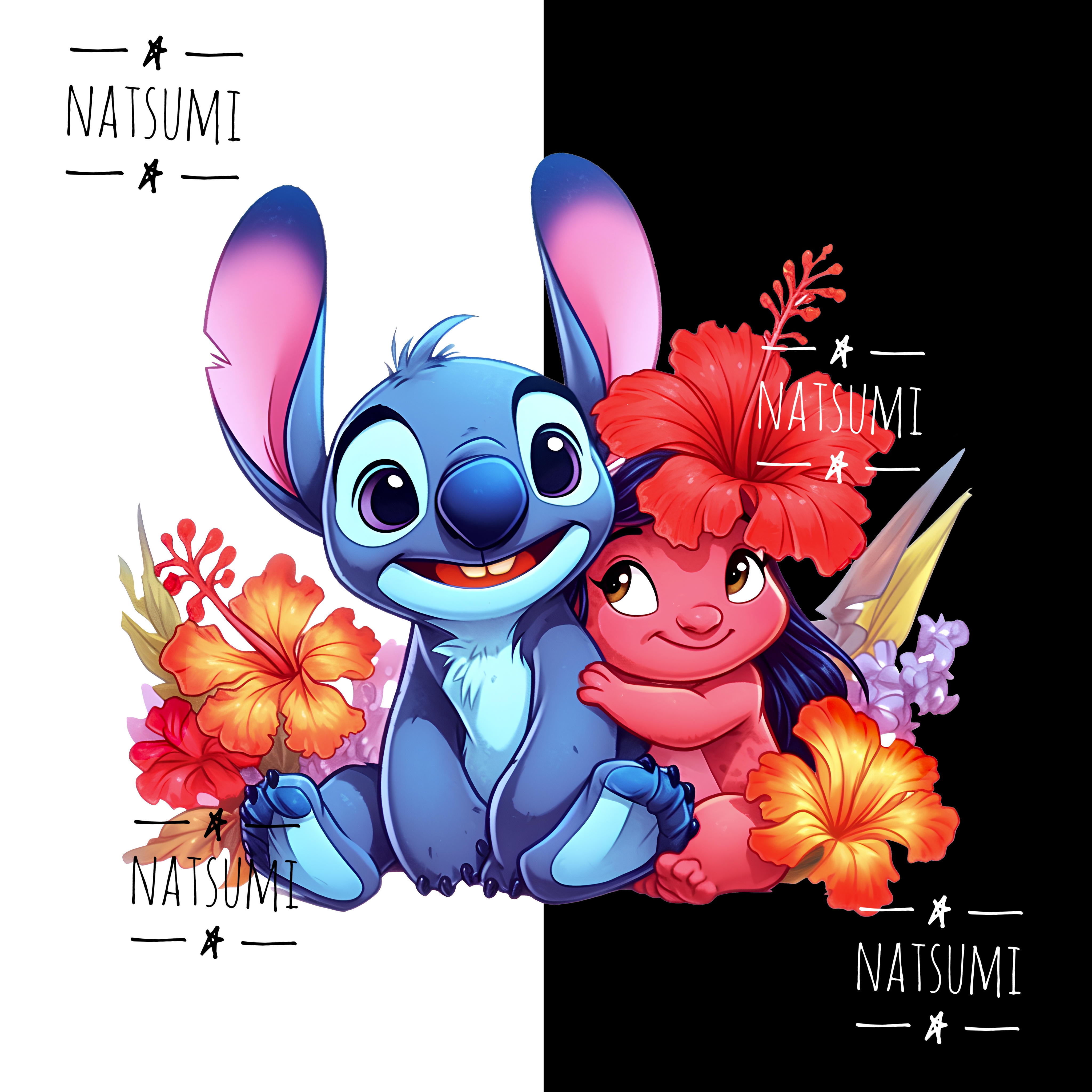 Stitch Lilo PNG flowers design, Colorful cartoon PNG for shi | Inspire ...