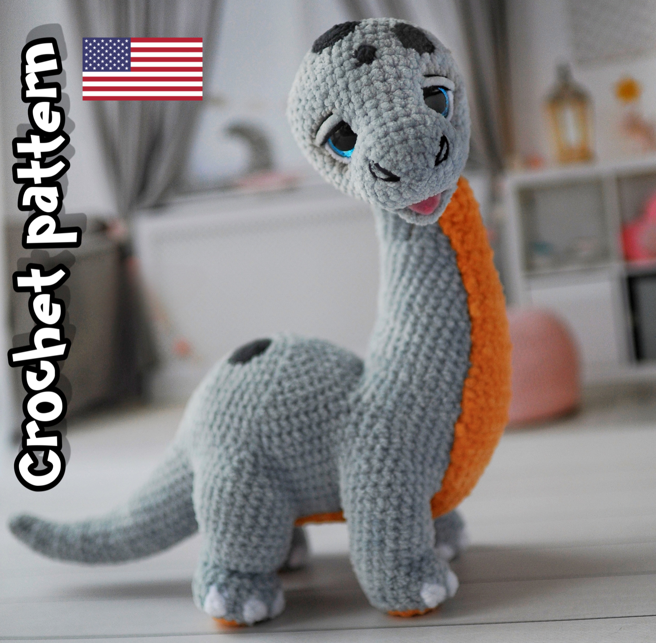 Crochet dinosaur pattern, amigurumi Brontosaurus, crochet an | Inspire Uplift