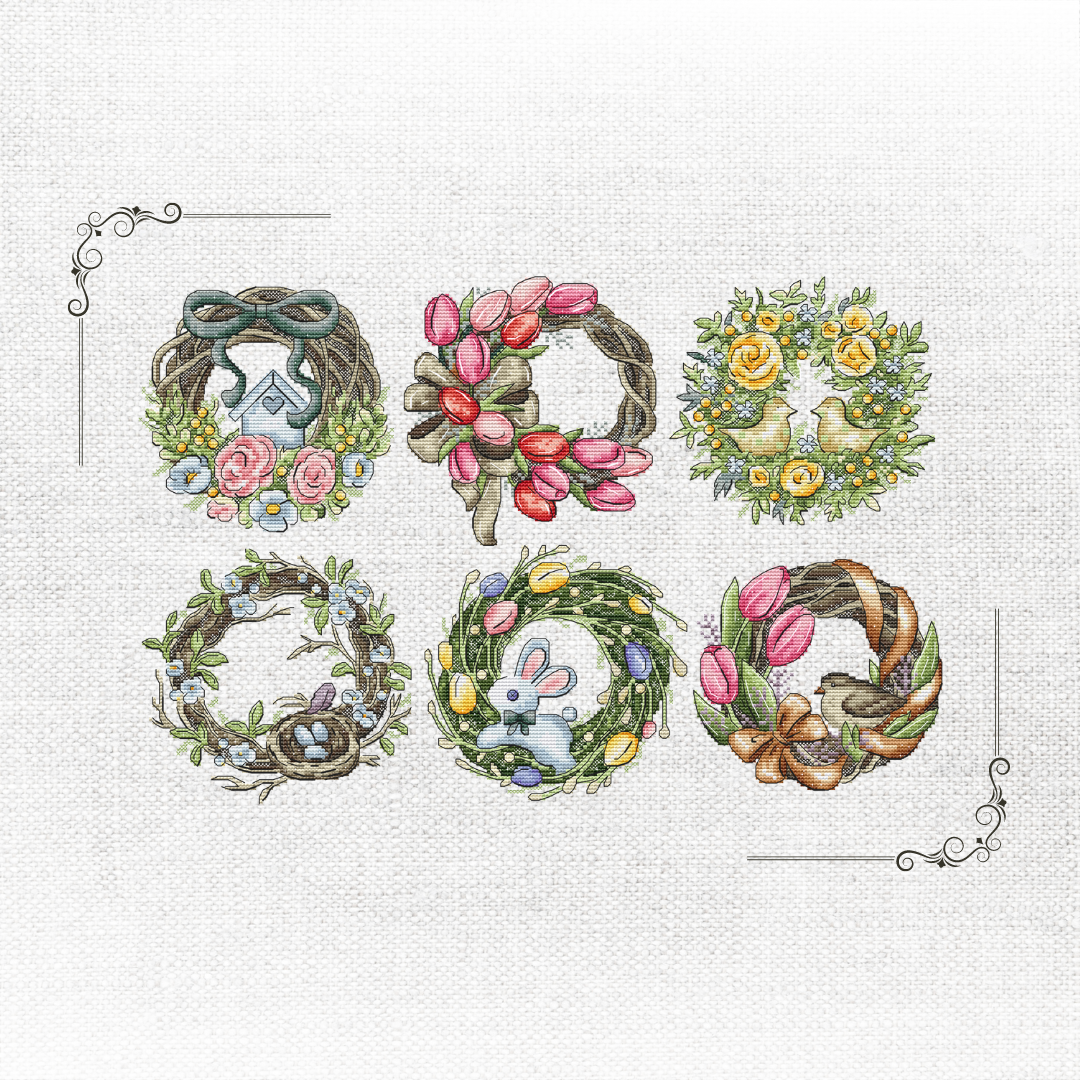 Set of 6 Seasonal Wreaths Cross-Stitch Patterns - Spring and | Inspire ...