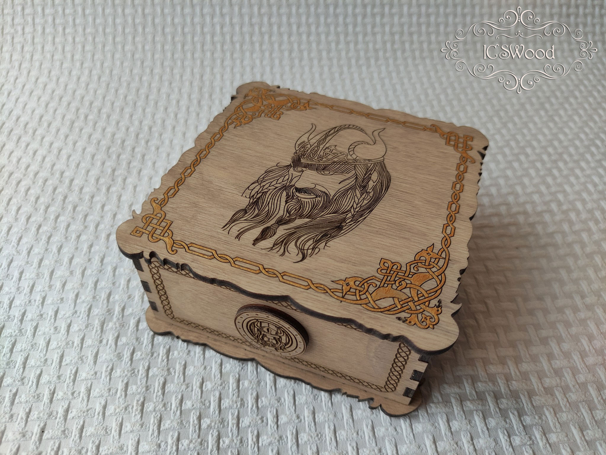 Wooden Viking Face Laser Engraving Gift Box with Lid Laser C | Inspire ...