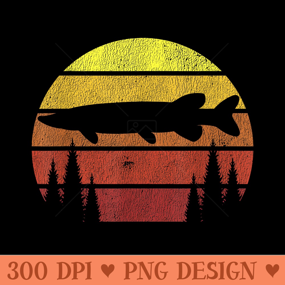 Northern Pike Retro Fishing Outline Fisherman - Sublimation | Inspire ...