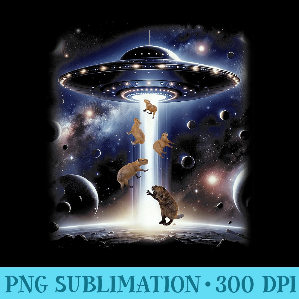 Five Capybara Starry Night Capybara UFO Alien Howling Moon - | Inspire ...