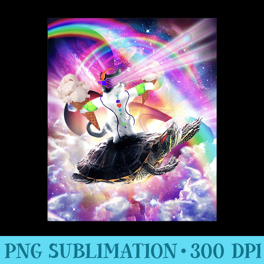 Lazer Rave Space Cat Riding Turtle Eating Ice Cream - Exclus | Inspire ...