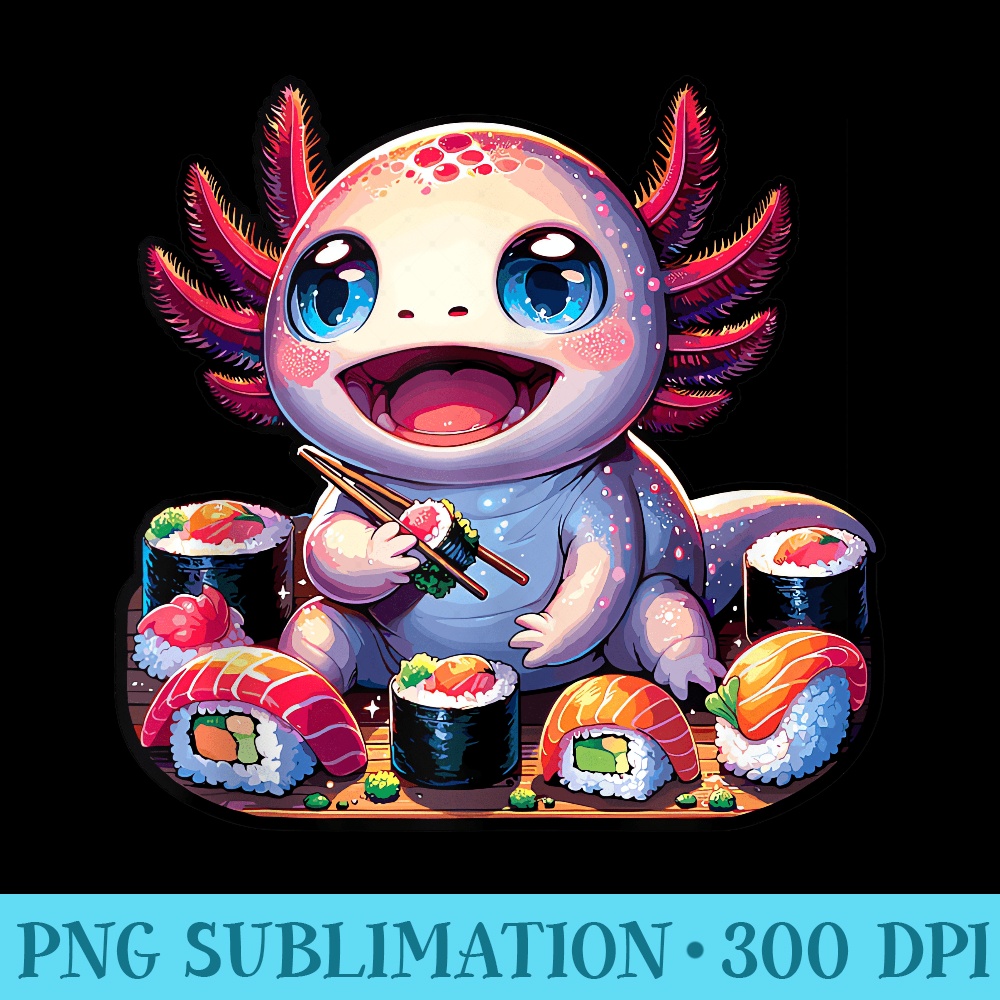 Cute Axolotl Kawaii Eating Sushi Japanese Food Anime - Blank | Inspire ...