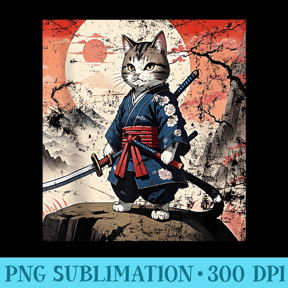 Cute Samurai Cat Kawaii Anime Japanese Vintage Tattoo Style | Inspire ...
