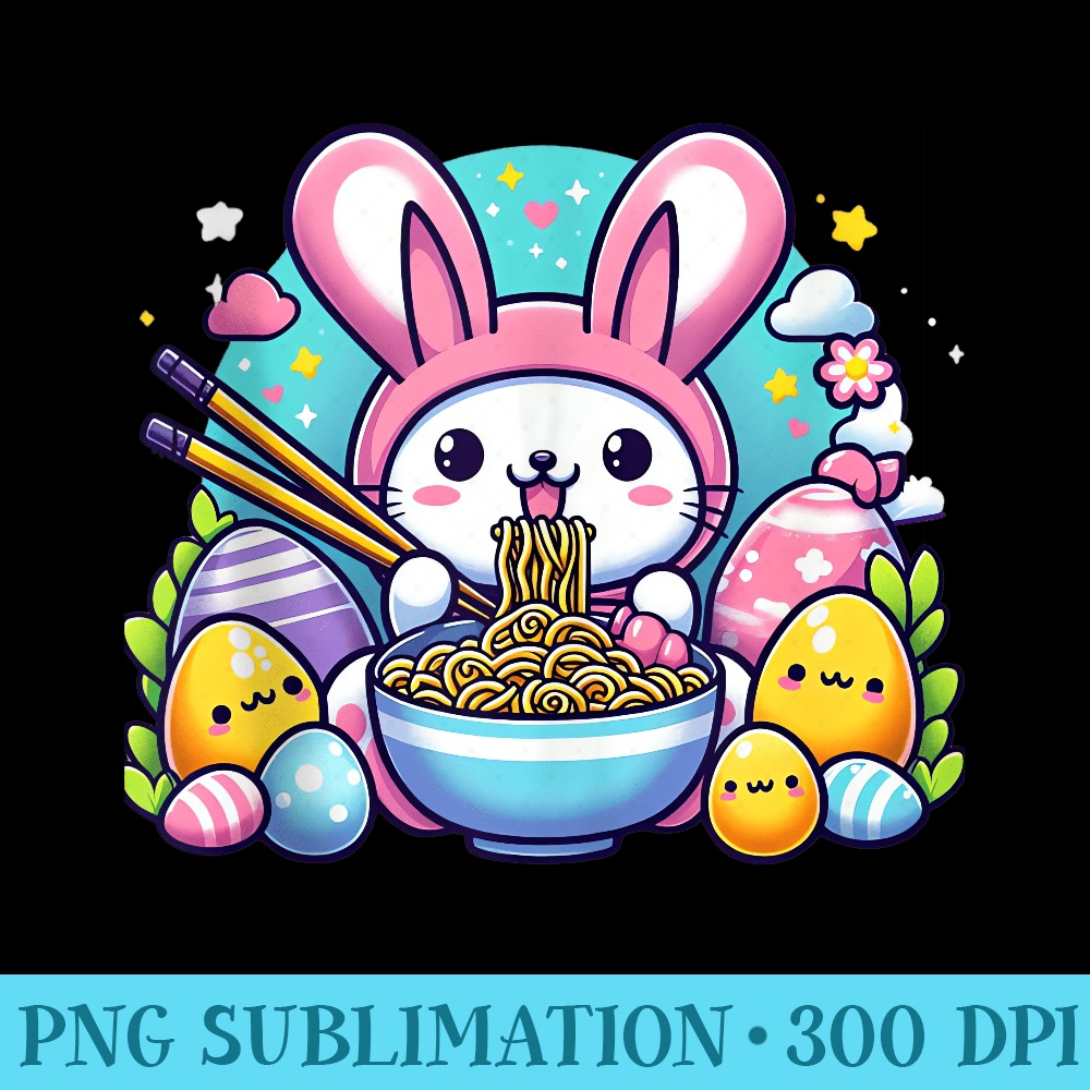 Anime Easter bunny eating ramen noodles with Easter eggs - P | Inspire ...