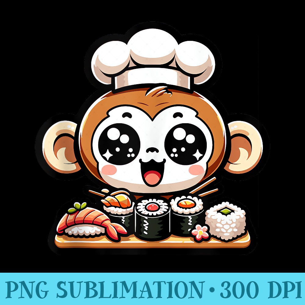 Cute Kawaii Monkey Cooking Eating Sushi Japanese Food - Shir | Inspire ...
