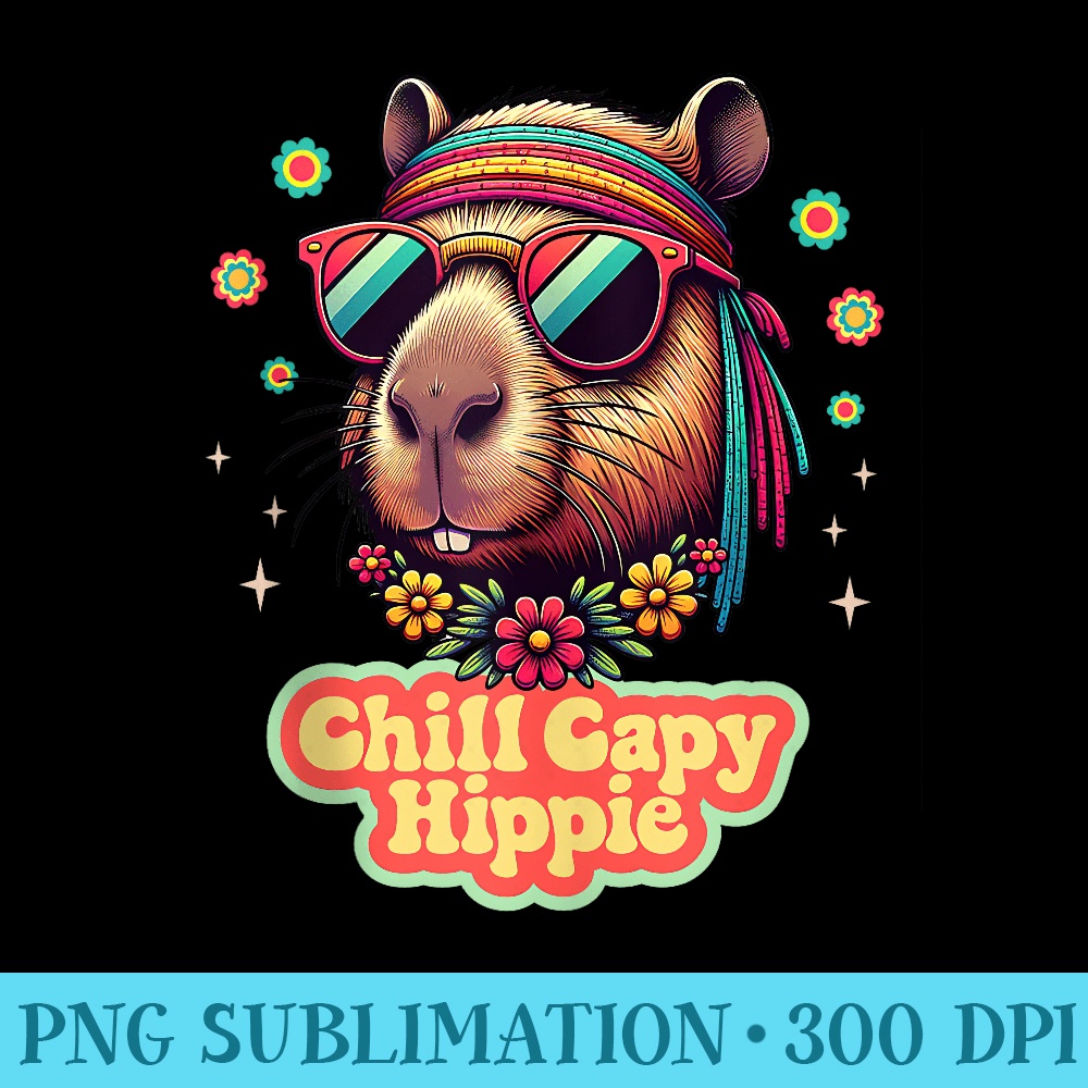 Chill Capy Hippie Capybara with sunglasses and flowers - PNG | Inspire ...