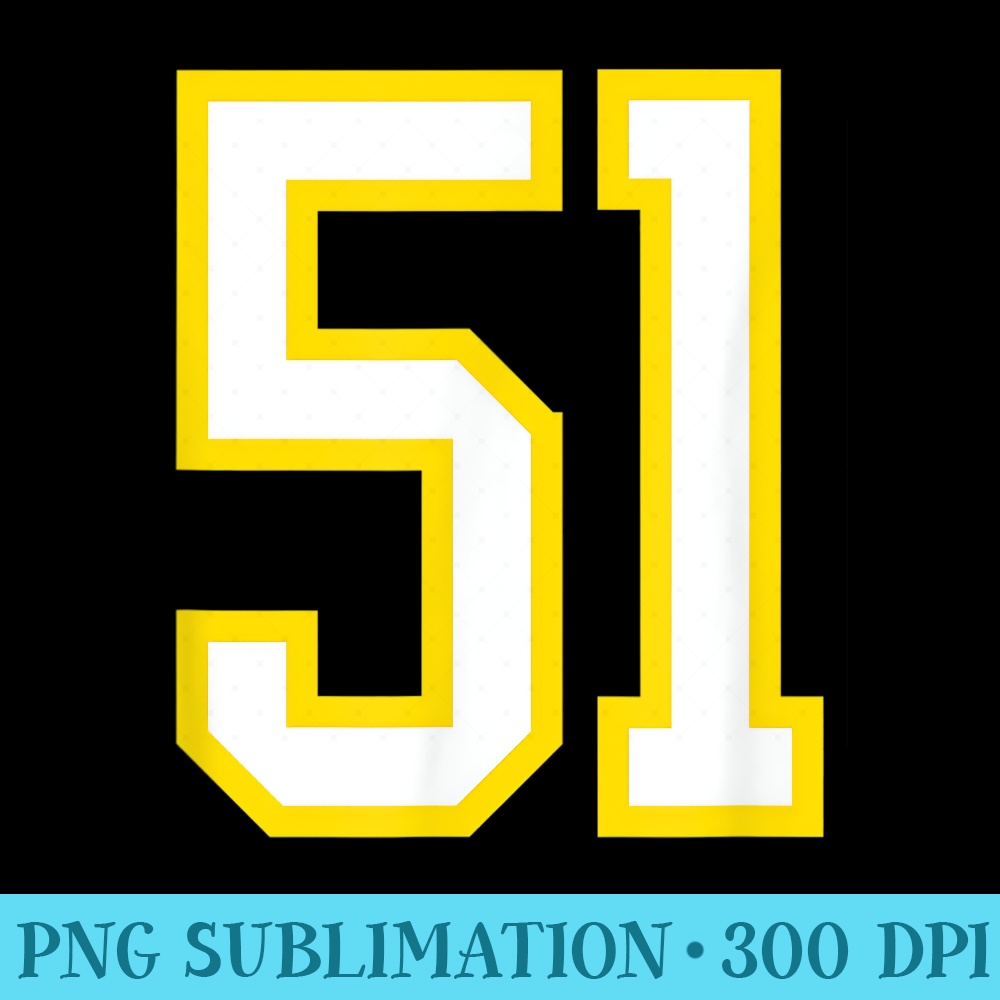 Jersey Number 51 Yellow White Birthday Sports Number - Subli | Inspire ...