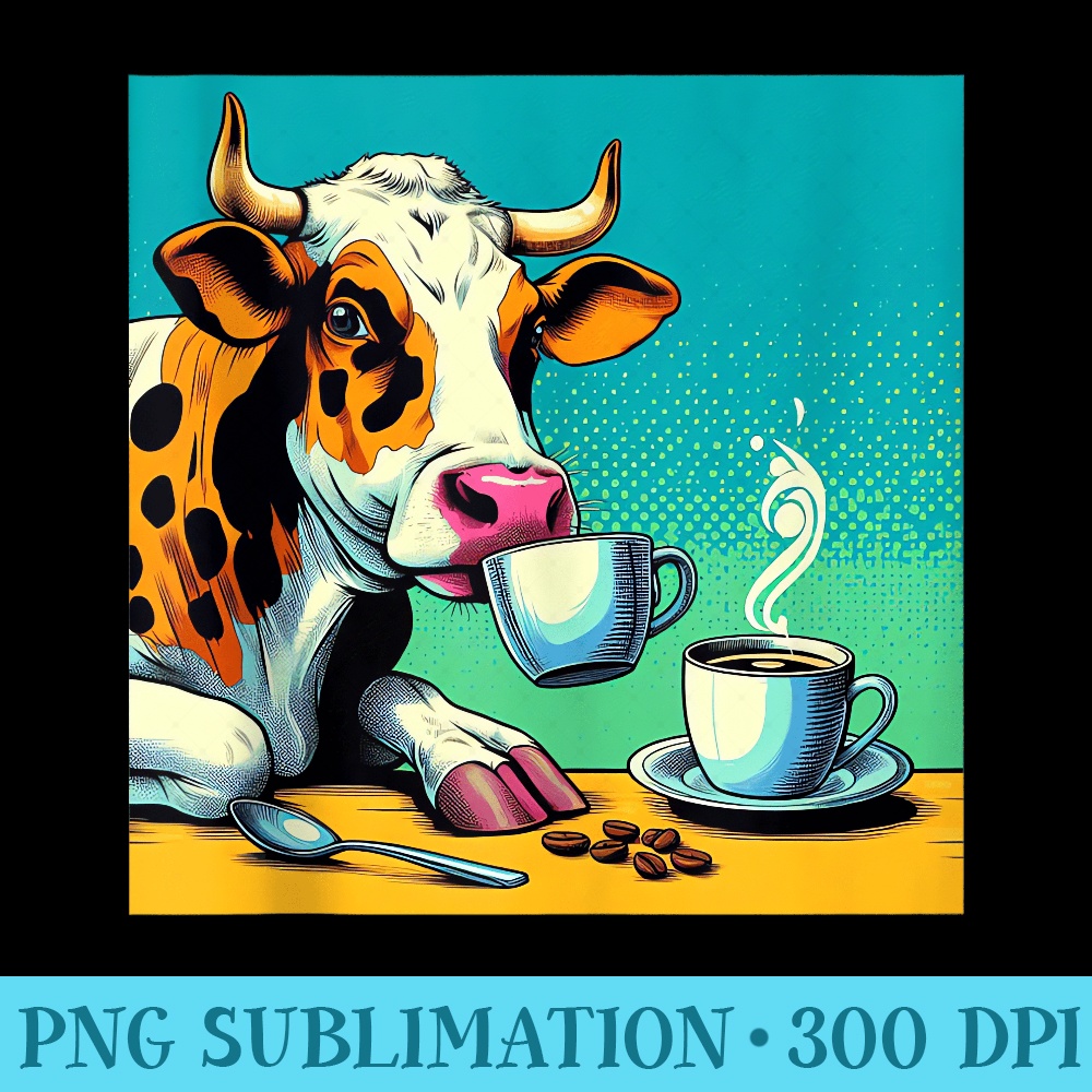 Cow Drinking Coffee - PNG Transparent Background Download | Inspire Uplift